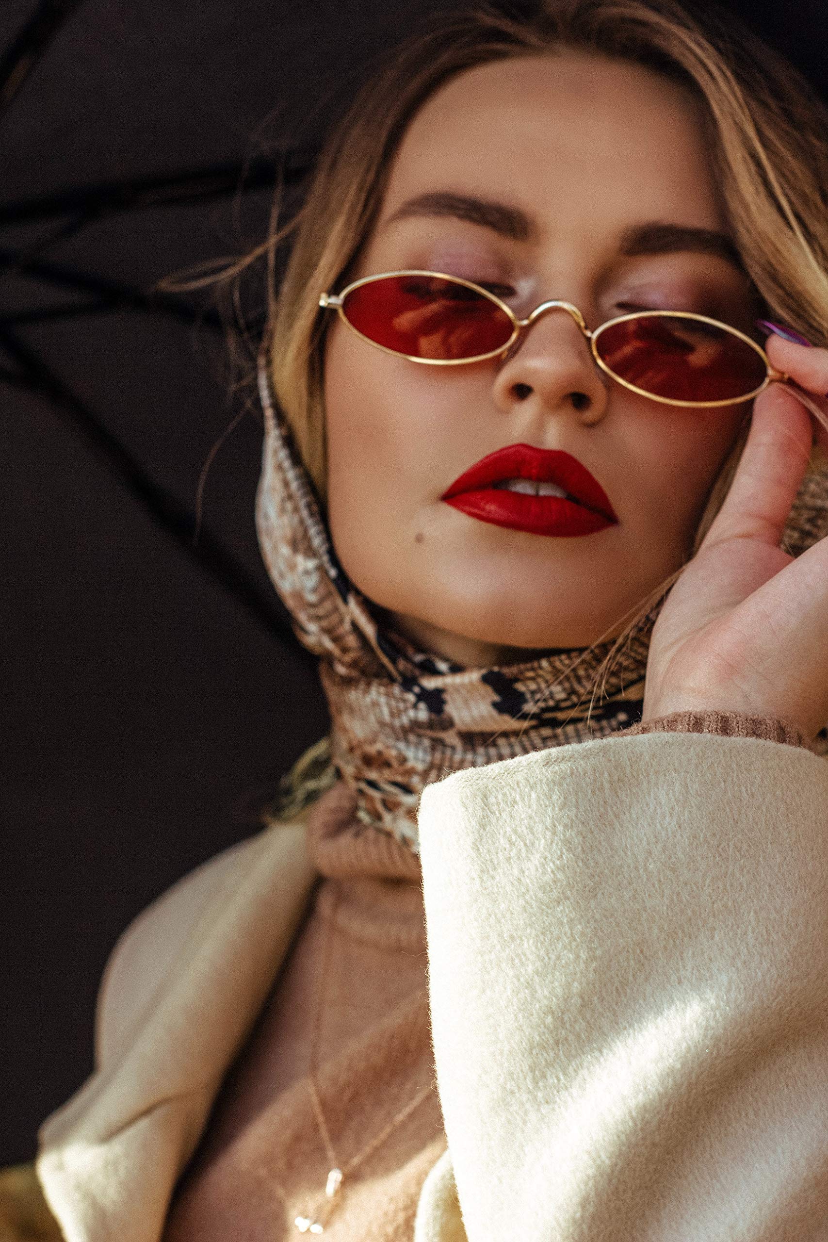 COASION Vintage Small Oval Aesthetic Sunglasses Retro for Women Men Hippie Cool Metal Frame Sun Glasses (Gold Frame/Red Lens)