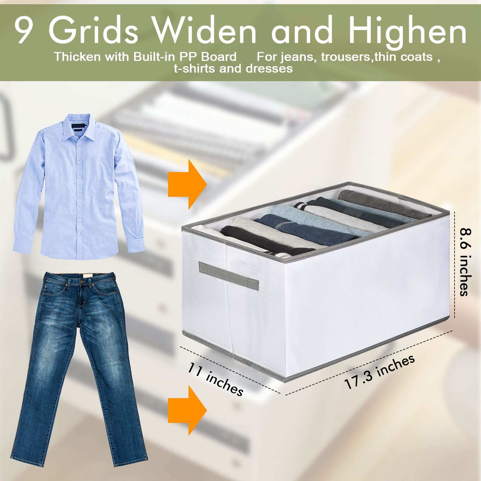 Hayousui PP Wardrobe Clothes Organizer and Storage: Drawer Closet Organizers for Folded Clothing Large Compartment Storage Box Clothe Shelf for Jeans T-shirts Underwear Pants Thick Sweat (9 Grids)