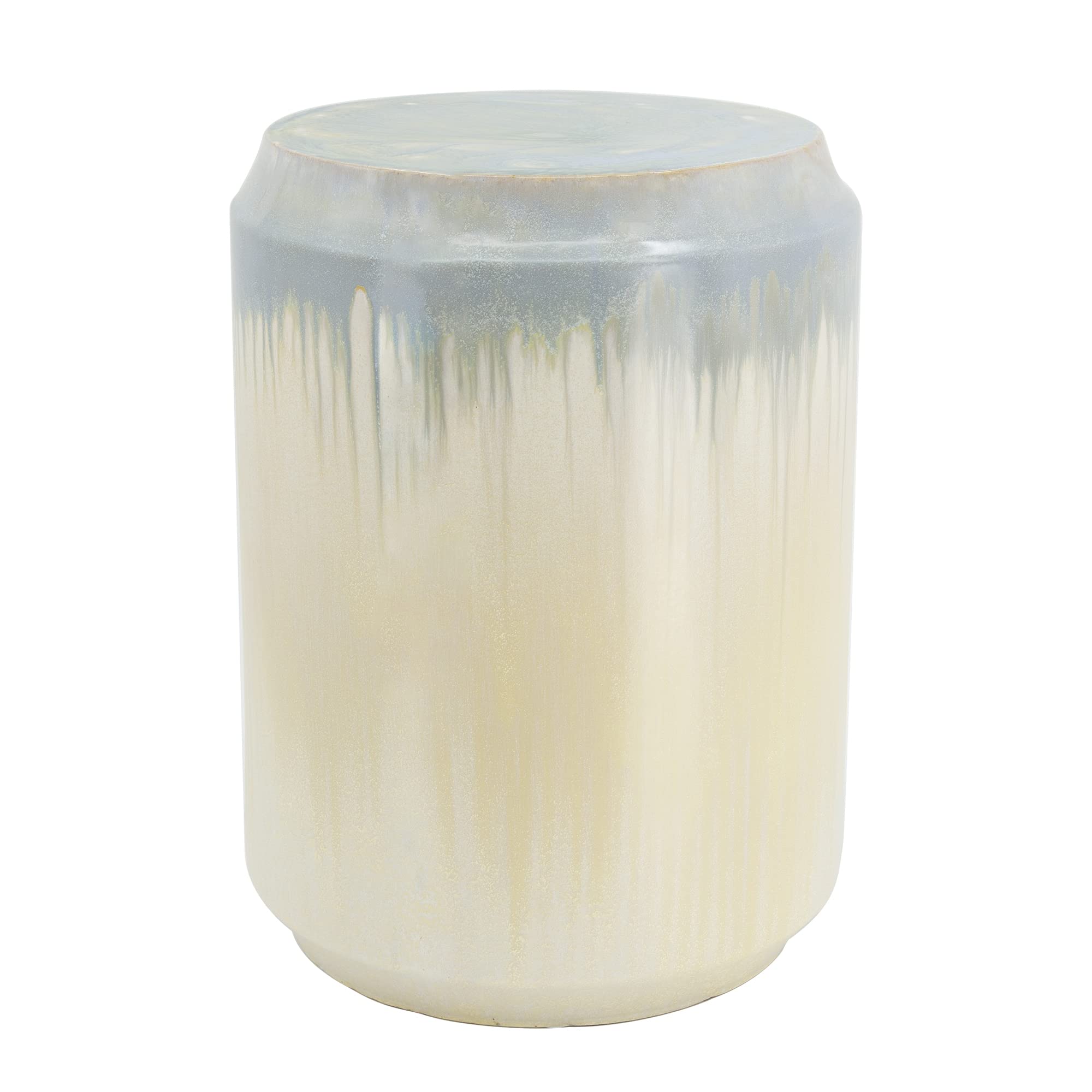 A&B Home Stool - Blue and Beige Ceramic Stool, Live Edge Coffee Table Side Table, Living Room Bedroom Accent Table Plant Stand, 14" x 14" x 18"