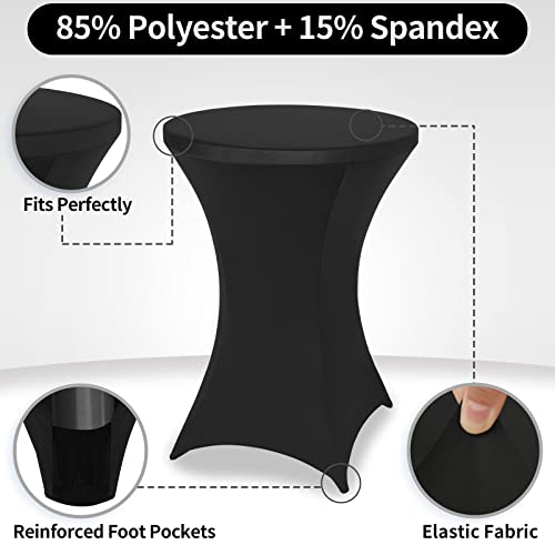 FestiCorp Spandex Black Table Cover, Cocktail Fitted Tablecloths, Round Highboy Stretch Table Covers Cloths for Party, Bar, Wedding, Birthday, Banquet, 30"-32" Diameter x 40"-43" Height