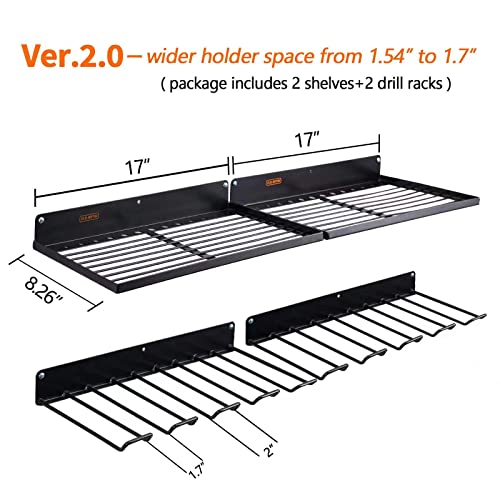 UU-Major Power Tool Organizer With Charging Station,Drill Holder Wall Mount,Garage Storage Shelves for Organization and Storage,Heavy Duty Pegboard Wall Organizer Set Solid Metal Black 2 pack 4 set