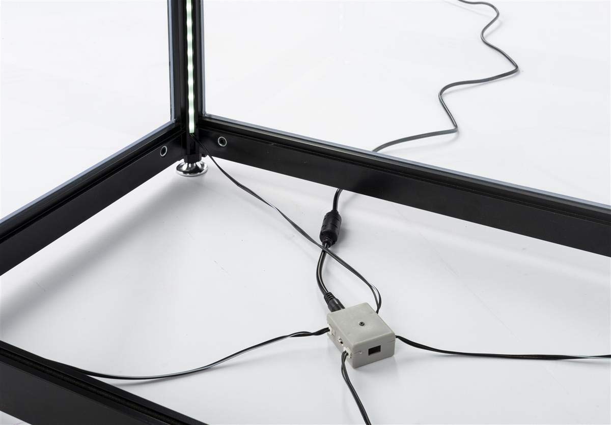 Displays2go Multi-Level Tempered Glass Tower with Lighting – Black (DCKDMT16B)