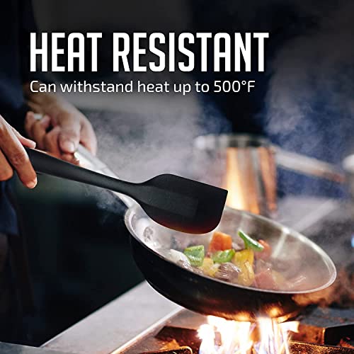 Allyooly Kitchen Utensils Set, Silicone Cooking Utensils Set Premium Quality Non-stick Heat Resistant Kitchen Utensils,Cookware with Stainless Steel Handle (5pcs-BLACK)