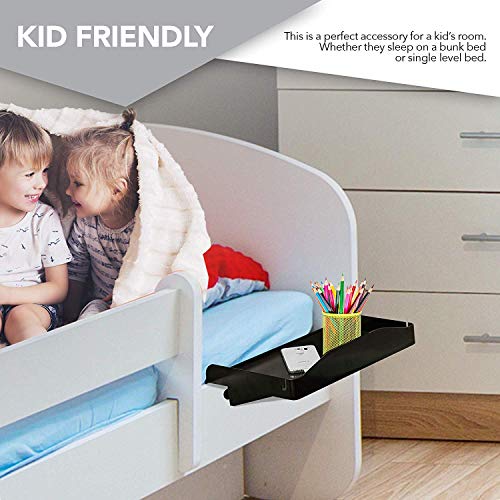 Modern Innovations Bedside Shelf for Bed, College Dorm Room, Bunk Bed Shelf for Top Bunk, Clip On Nightstand Tray with Cord and Cup Holder, Bunkbed Caddy for Table Storage (Black)
