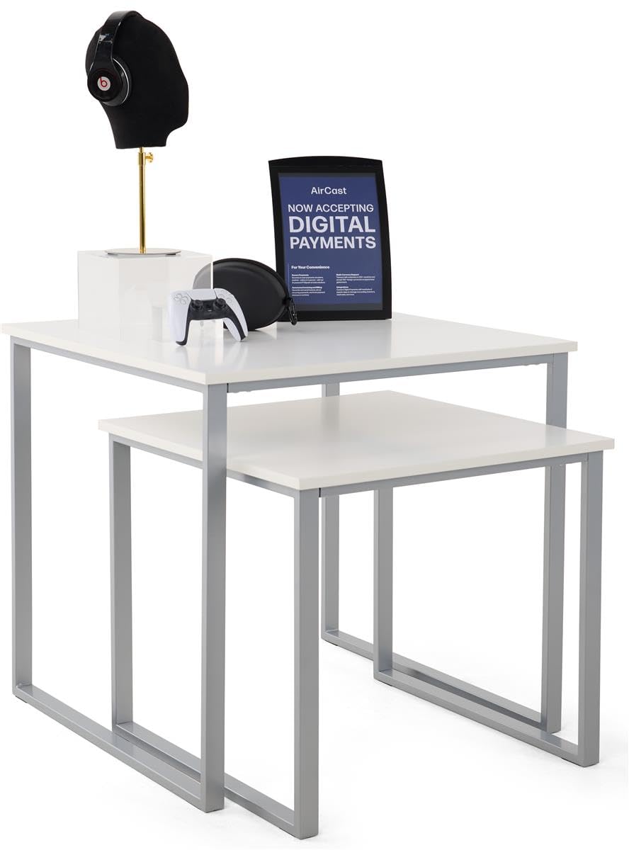 Displays2go Square Nesting Tables, Set of 2 Sizes - White