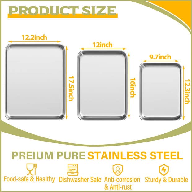 Baking Sheet Cookie Sheet Set of 2, Umite Chef Stainless Steel Baking Pans Tray Professional 12 inch, Non Toxic & Healthy, Mirror Finish & Rust Free, Easy Clean & Dishwasher Safe