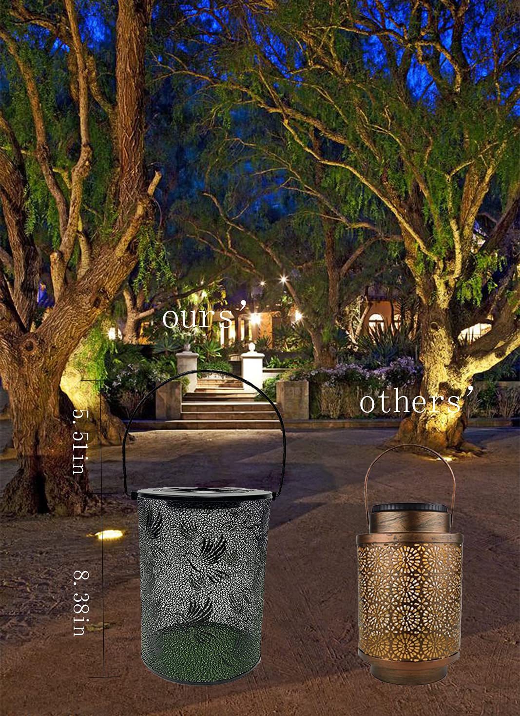 FLJZCZM Solar Lanterns Lights Outdoor Lantern Hanging Garden Metal Retro Light Battery Table Lamp Decorative Yard Camping Waterproof Green