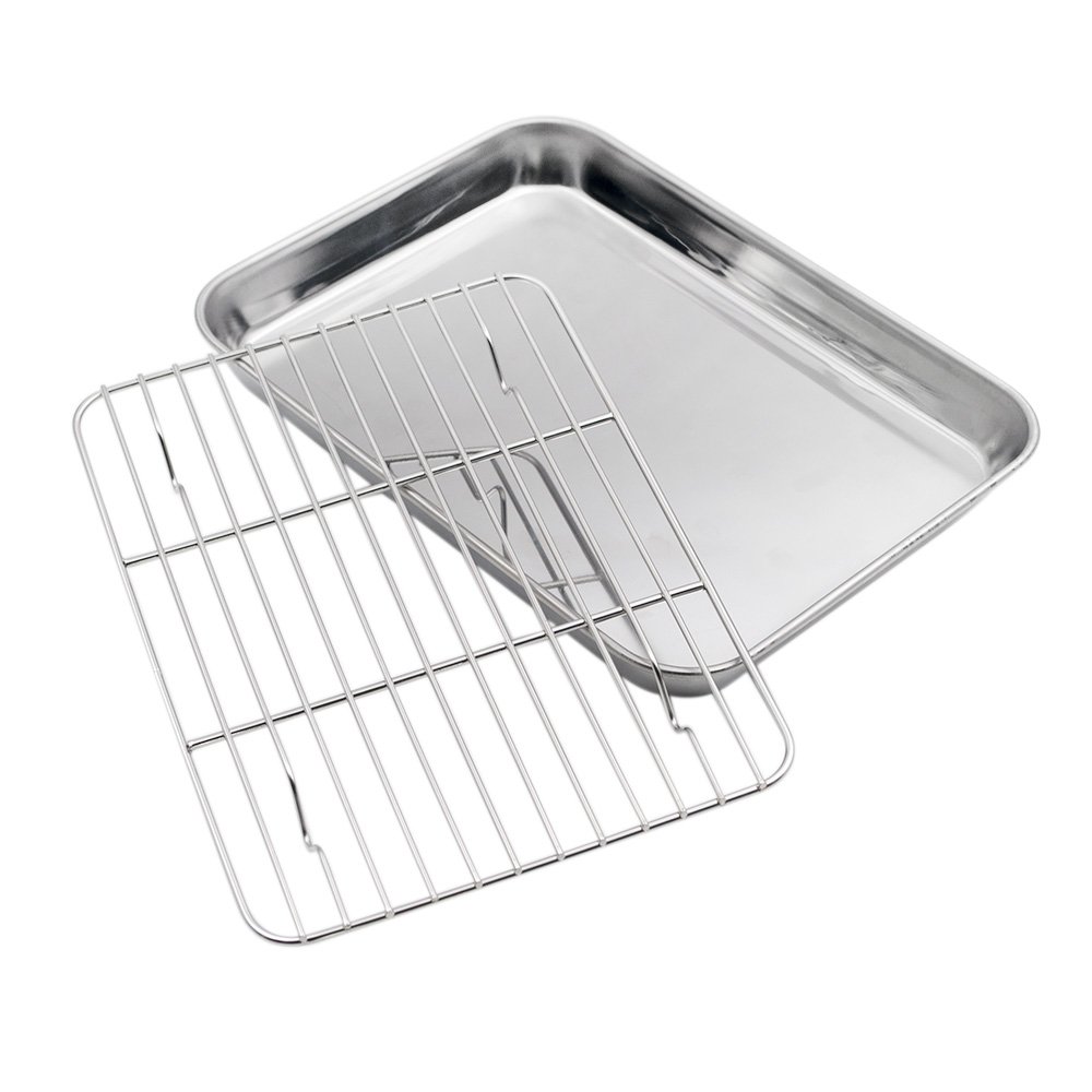 Aspire Baking Sheet with Rack Set, Stainless Steel Cookie Sheet and Cooling Rack, 9.5 Inch X 7 Inch X 1 Inch
