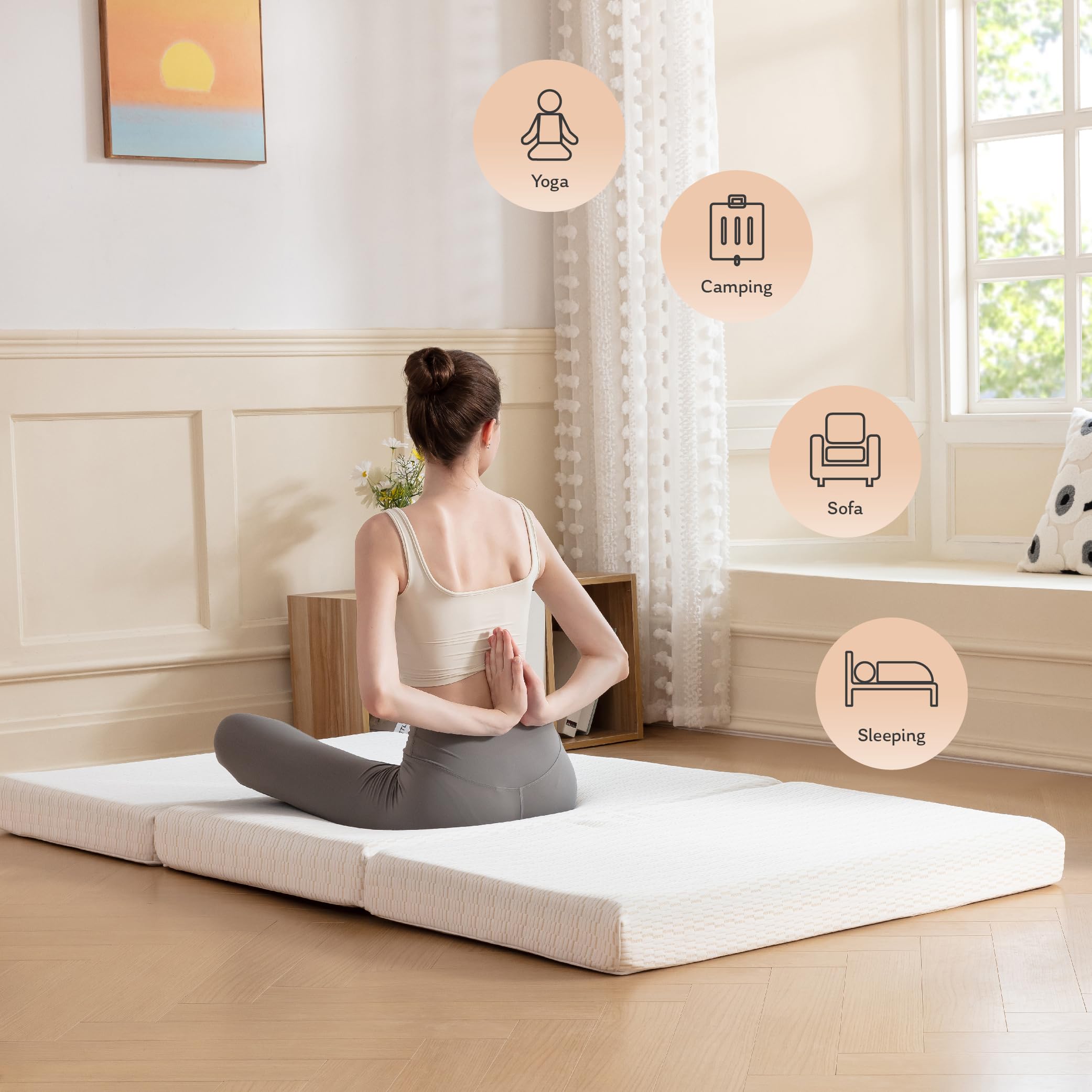 MLILY Folding Mattress, 4 inch King Tri-fold Memory Foam Mattress, Foldable Mattress with Storage Bag and Washable Cover, Travel and Guest Mat, 80"×76", White