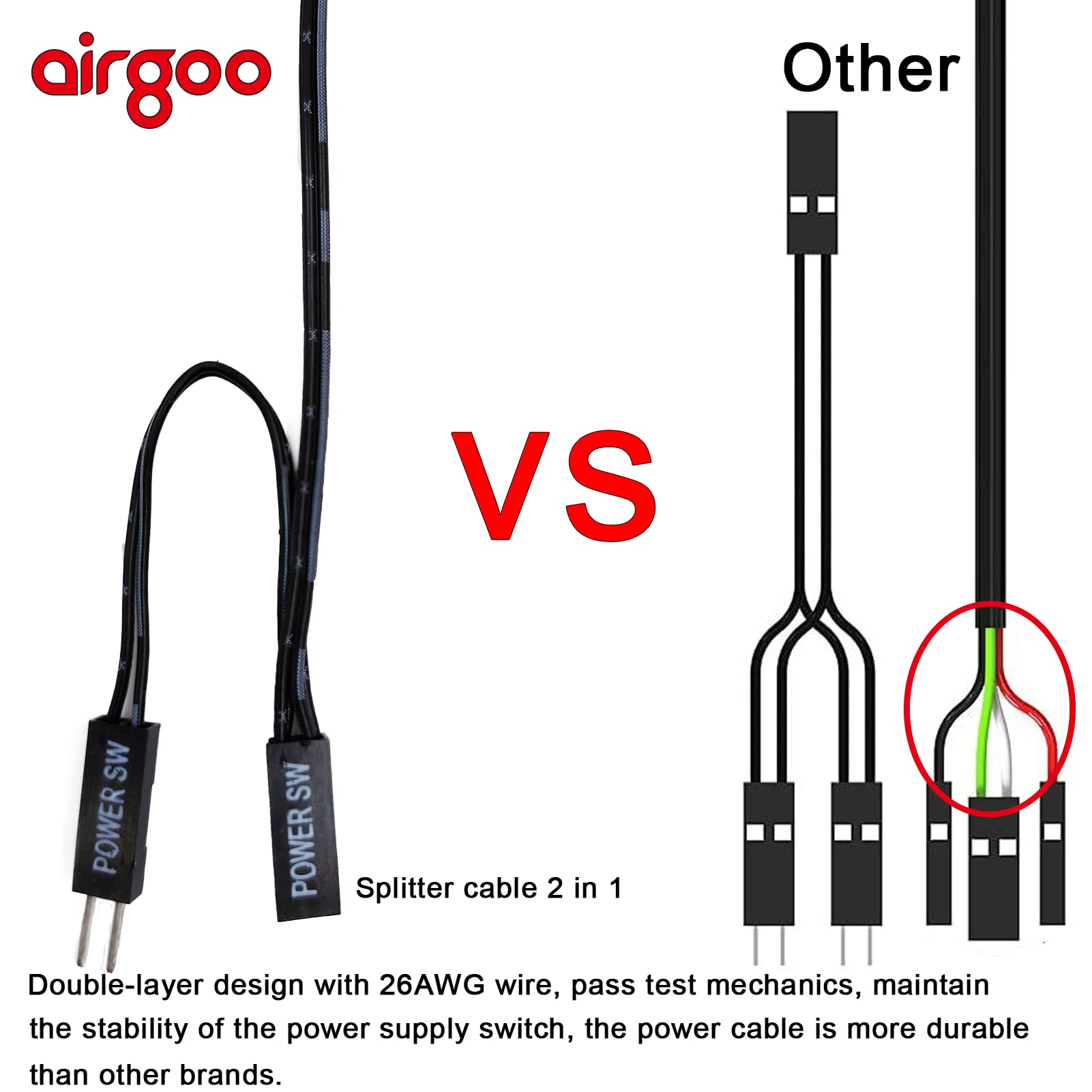 airgoo Desktop Computer Power Switch with Magnet, Wall PC NAS Arcade Cabinet Power Supply Control Adapter Cable 2M/6.6FT, External PC On Off Power Button, 2.54mm Header GPIO Button for Raspberry Pi