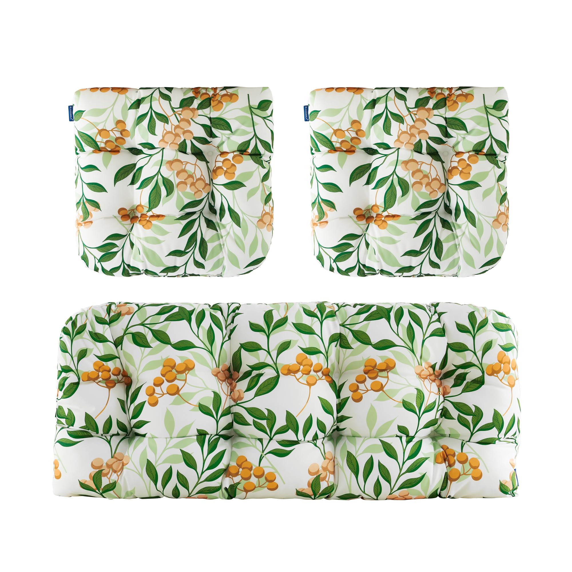 BLISSWALK Outdoor Chair Cushions,3 Piece Loveseat Outdoor Cushions Set,Tufted/Wicker Patio Cushion for Patio Furniture All Weather,44“x19 x5,Floral