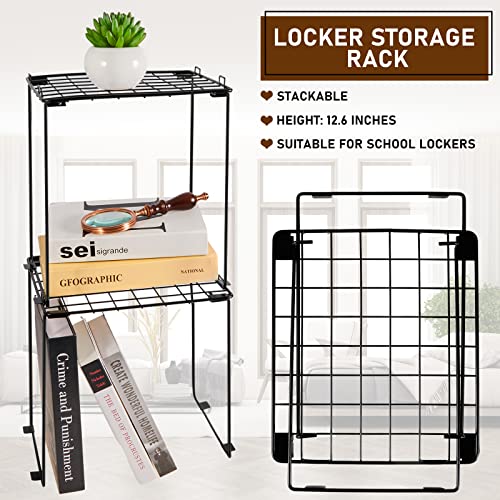 Nuenen Stackable Locker Shelf for School Locker Organizer Shelf Metal Locker Accessories for Home Office School File Document Book Magazine Desktop Decors Supplies, 11.8x9.8x12.99 Inch (Black, 8 Pcs)