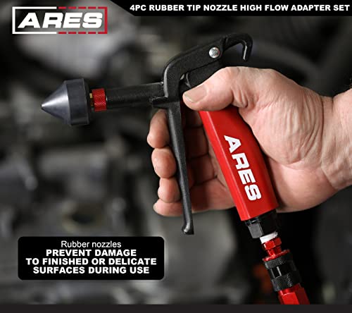 ARES 17005 β 4-Piece Rubber Tip Nozzle Accessory Set for Any Air Blow Gun β Includes 3 Rubber Tip Sizes and High Flow Adapter β Rubber Tips Protect Finished Surfaces During Use