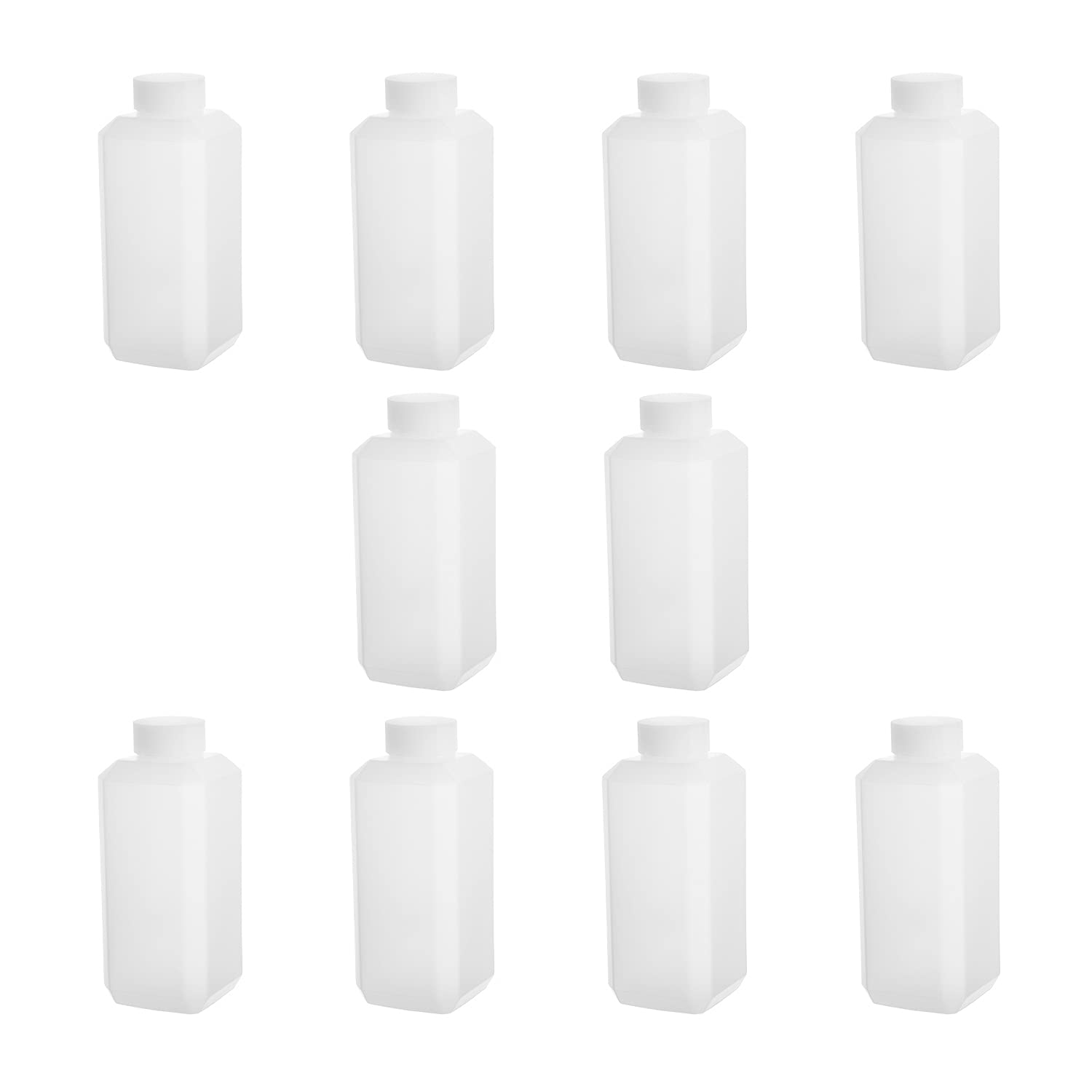 Bettomshin 10Pcs Narrow Mouth HDPE Reagent Bottle, 250mL/8.45oz Square Plastic Lab Chemical Reagent Bottle, Leak Proof, Translucent Sample Sealing Liquid/Solid Storage Container with Caps