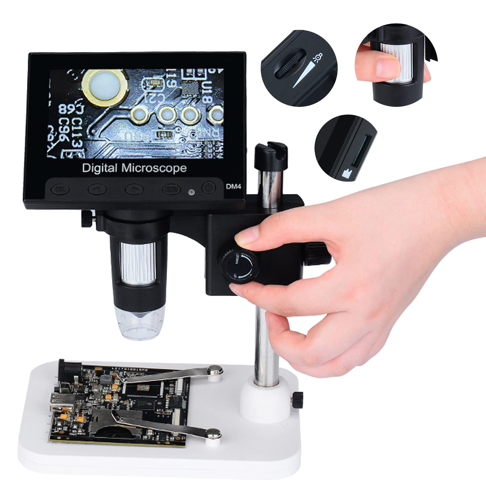 Coin Microscope,4.3" Coin Microscope, 4.3 Inch LCD Digital Microscope 1000x, Coin Magnifier with 8 Adjustable LED Lights, PC View, Windows Compatible, 32G TF Card Include (DM43)