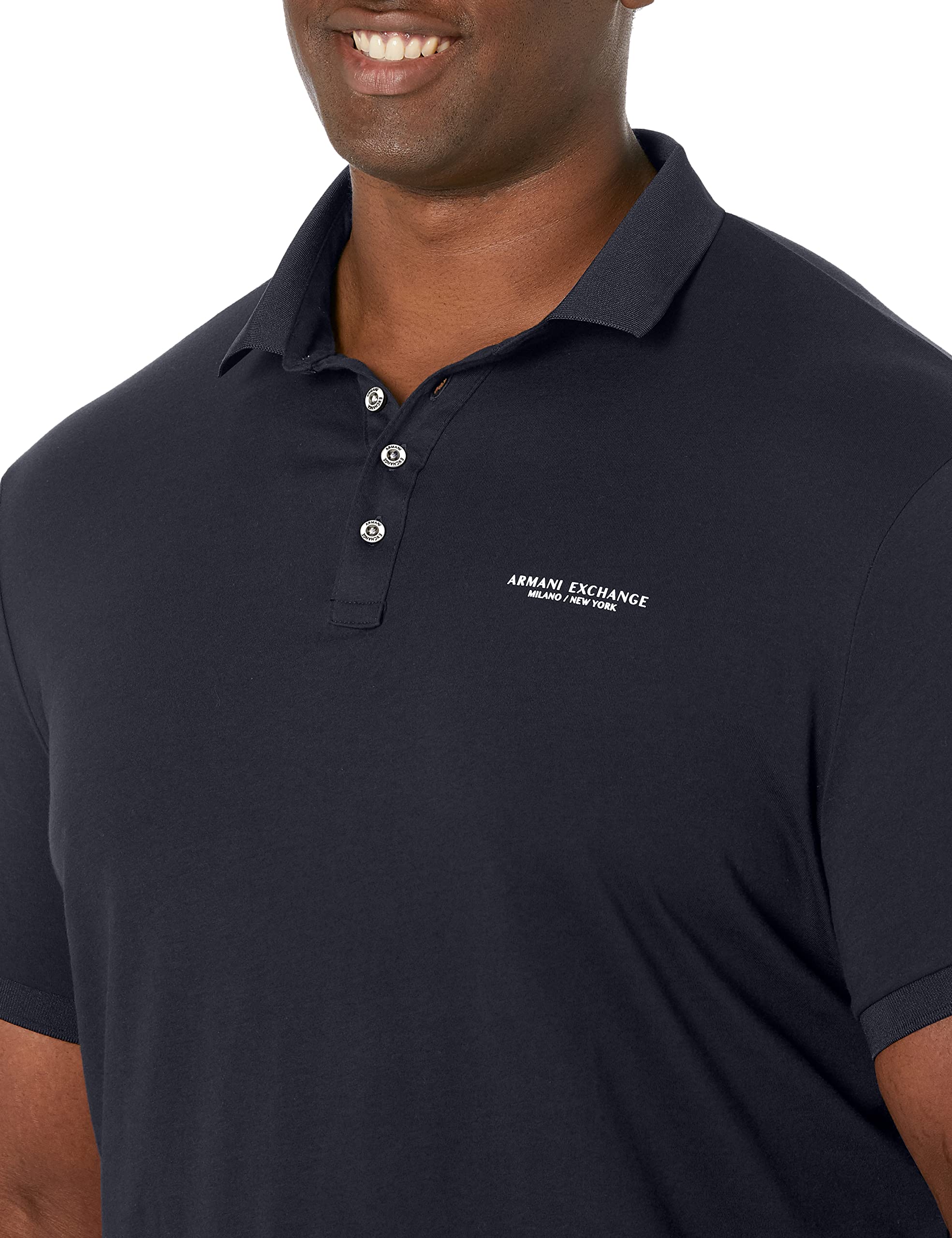 A|X ARMANI EXCHANGE Men's Short Sleeve Contrast Logo Jersey Polo, Navy, M