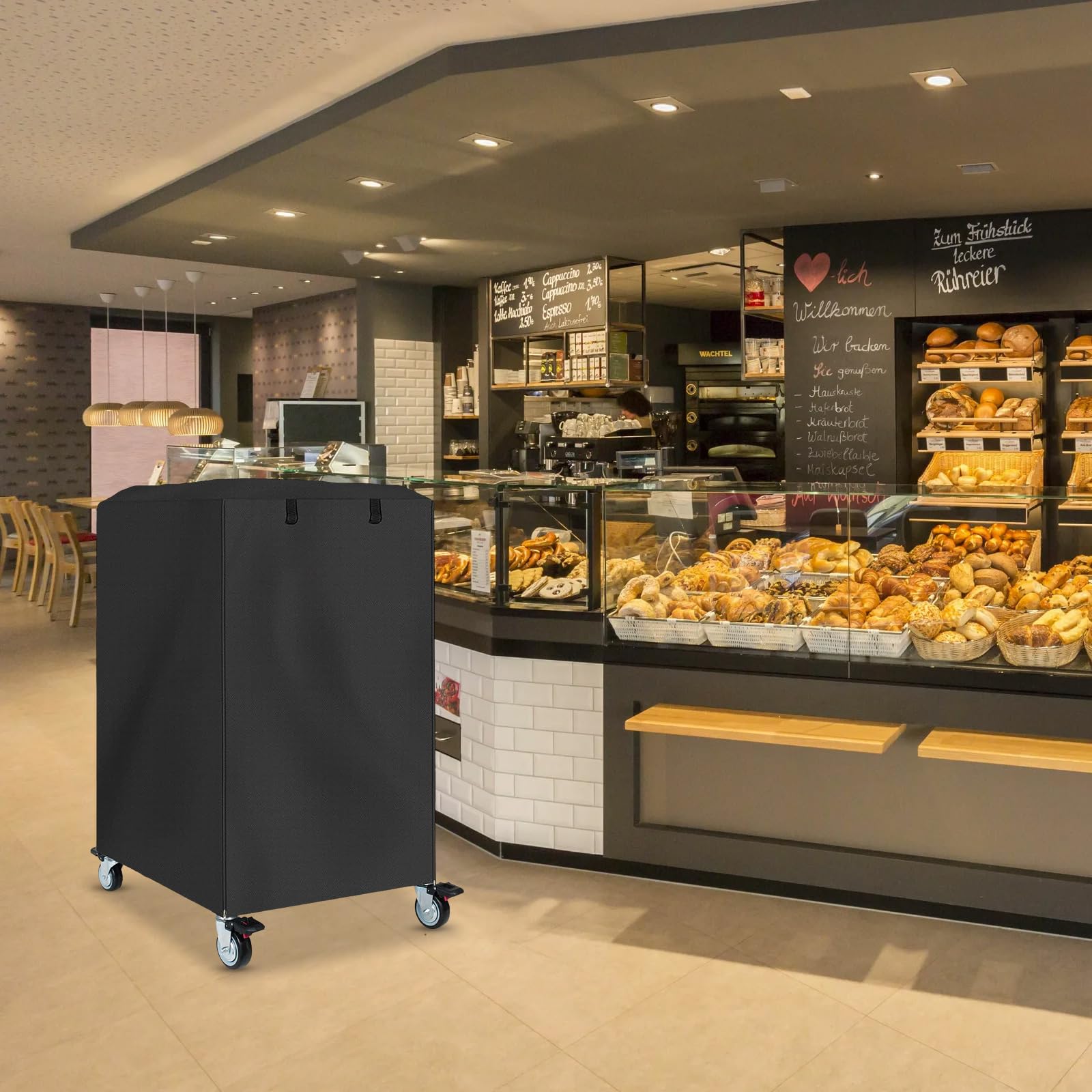 Roasivi Black Bread Pan Rack Cover Bakery Rack Cover With Zipper- 23x28x64in - waterproof and dustproof. (28" L x 23" W x 61" H, black)