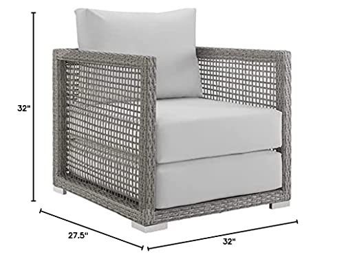 Modway Aura Wicker Rattan Outdoor Patio Arm Chair with Cushions in Gray White