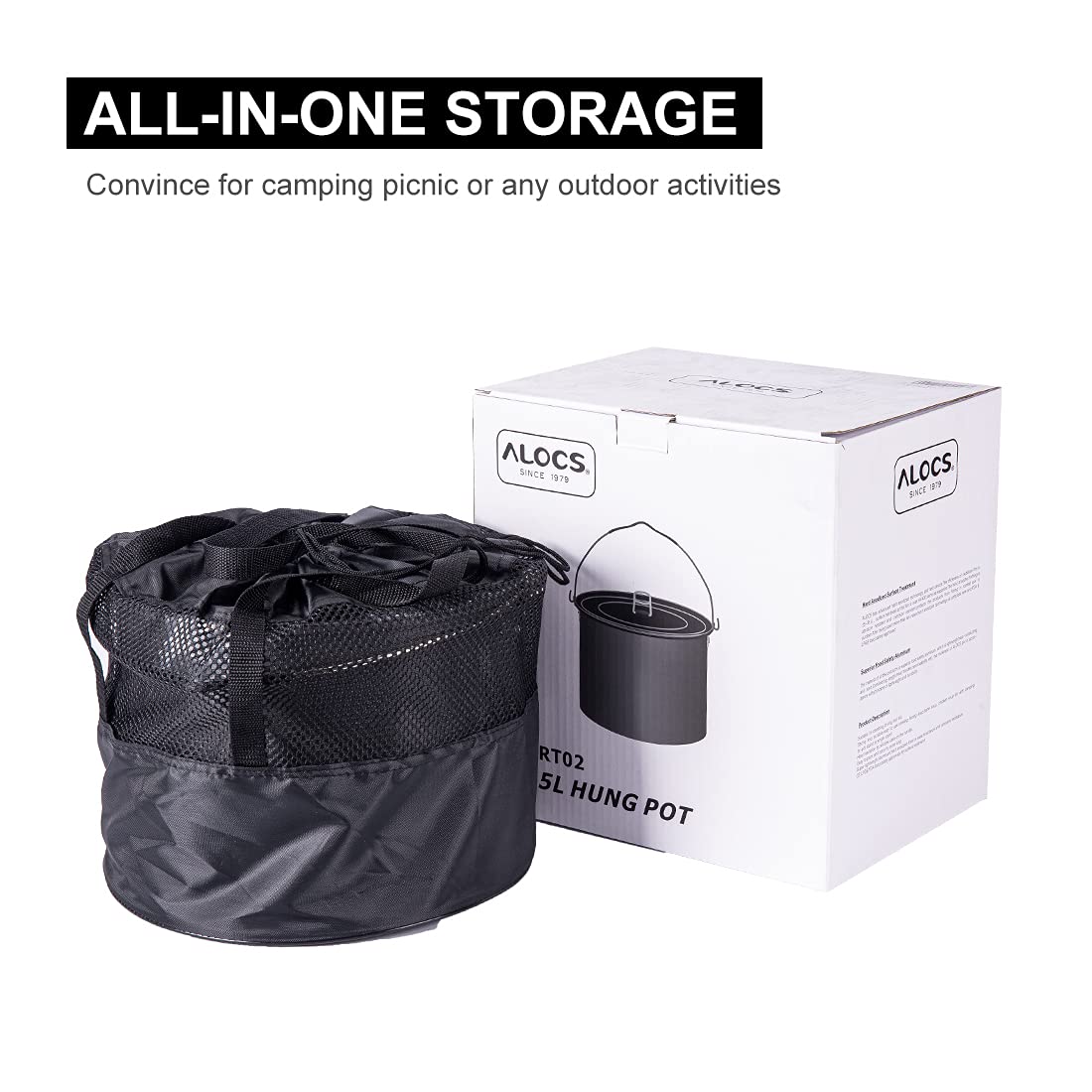 Alocs Camping Pot, Aluminum Camping Cooking Pot with Folding Handle, Portable Backpacking Cookware Camping Hanging Pot for Outdoor Picnic Hiking