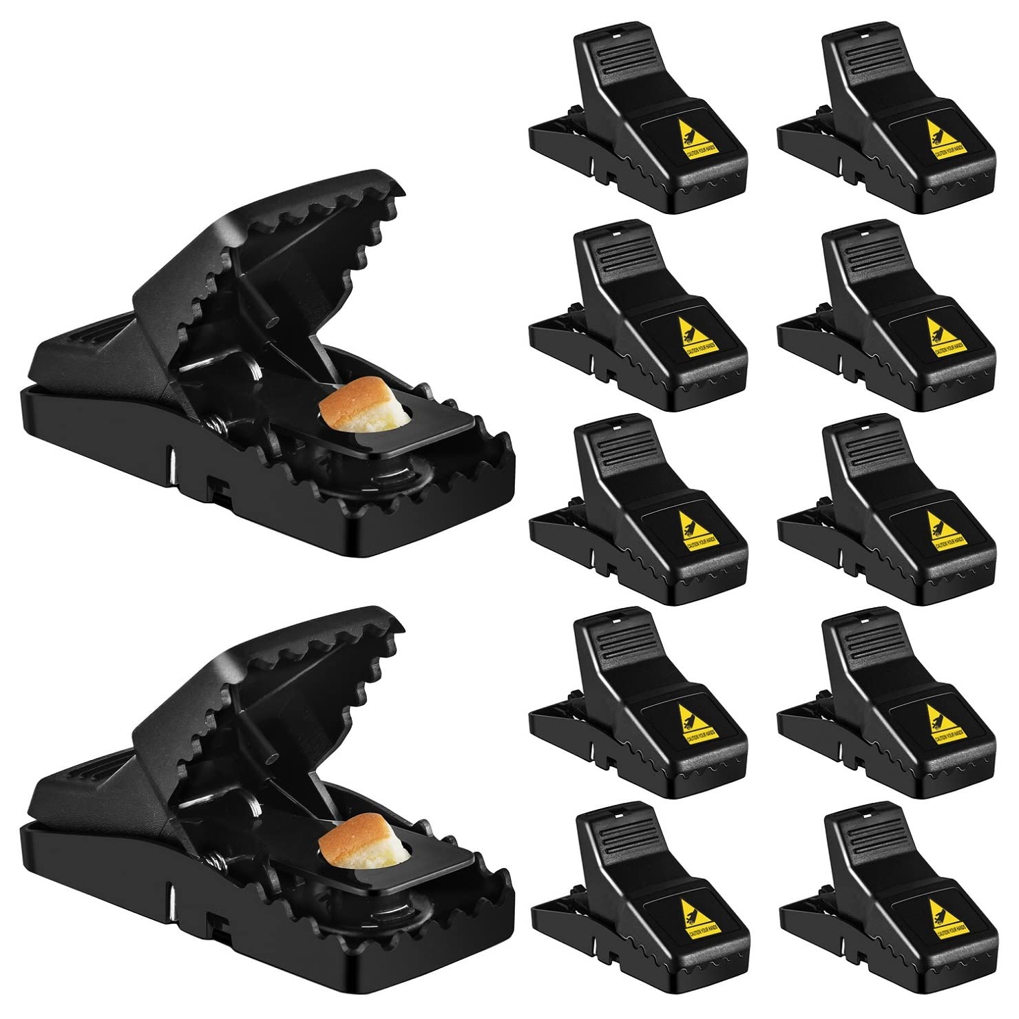 Mouse Trap, 12 Pack Mouse-Traps-Indoor-for-Home Quick Effective Sanitary Safe Mouse Catcher & OWLTRA Indoor Electric Mouse Trap, Instant Kill Rodent Zapper with Pet Safe Trigger, Black, Small