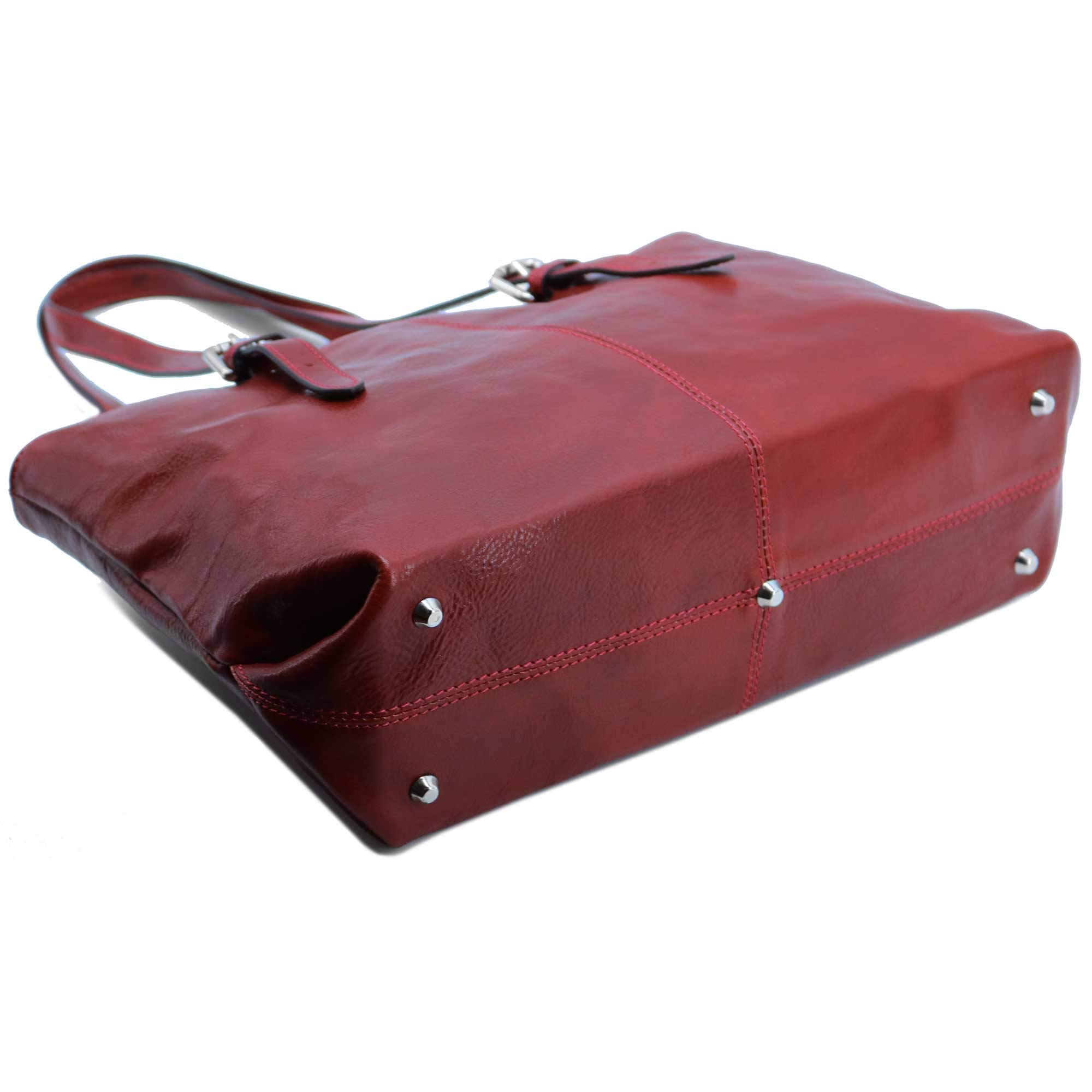 Floto Venezia Italian Leather Shopping Tote Bag Shoulder Bag Women's (Tuscan Red)