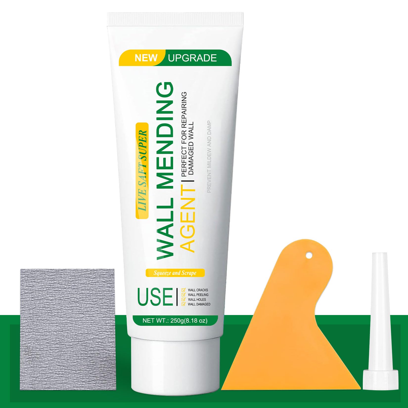 Drywall Repair Kit with Scraper, 8.2 oz Non-Toxic Wall Spackle Repair Paste, Quick Repair Wall Mending Agent for Home Wall Damage, Nail Holes, Cracks, Graffiti, 250g