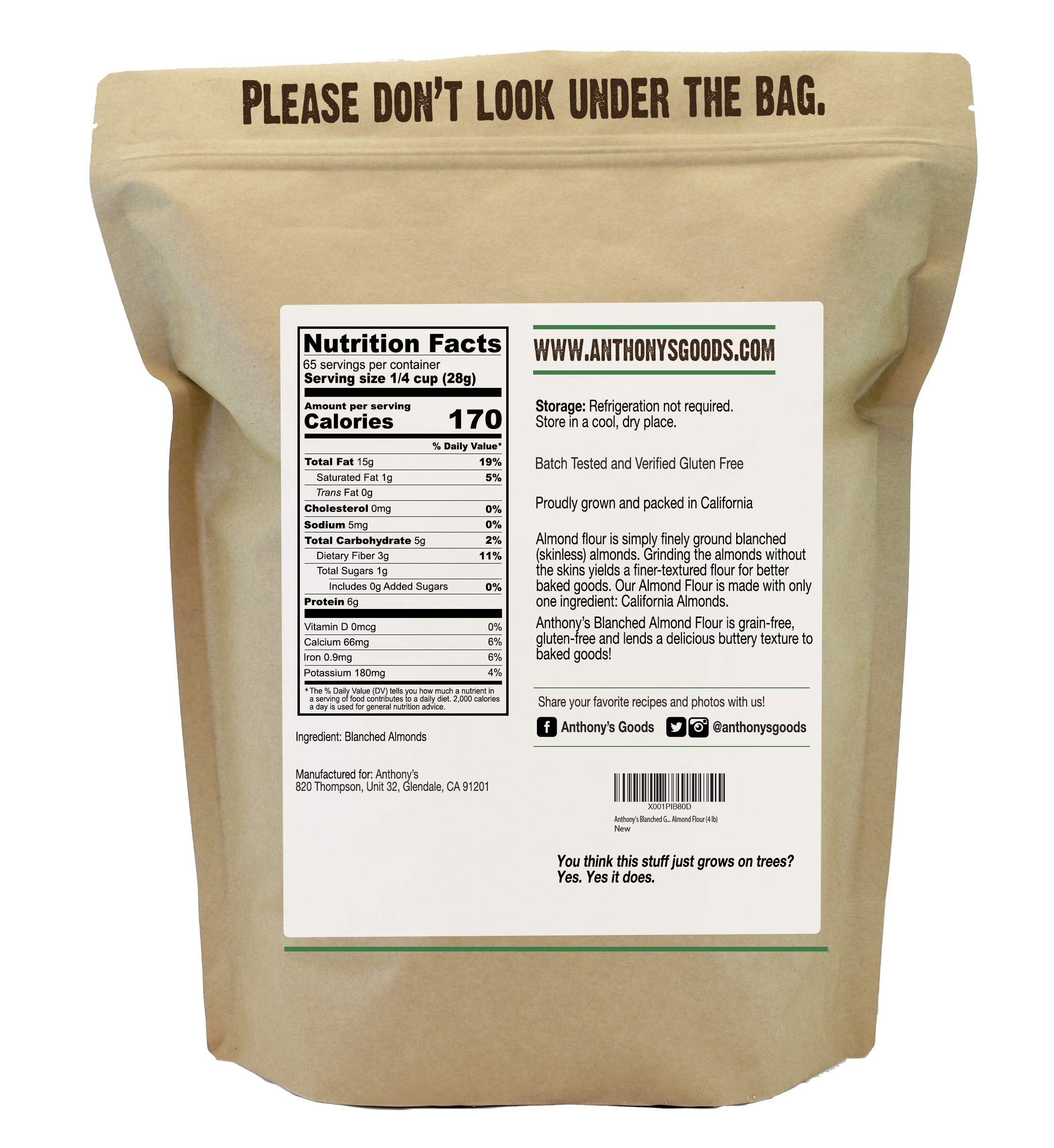 Anthony's Blanched Almond Flour, 4 lb, Finely Ground, Gluten Free, Non GMO, Keto Friendly