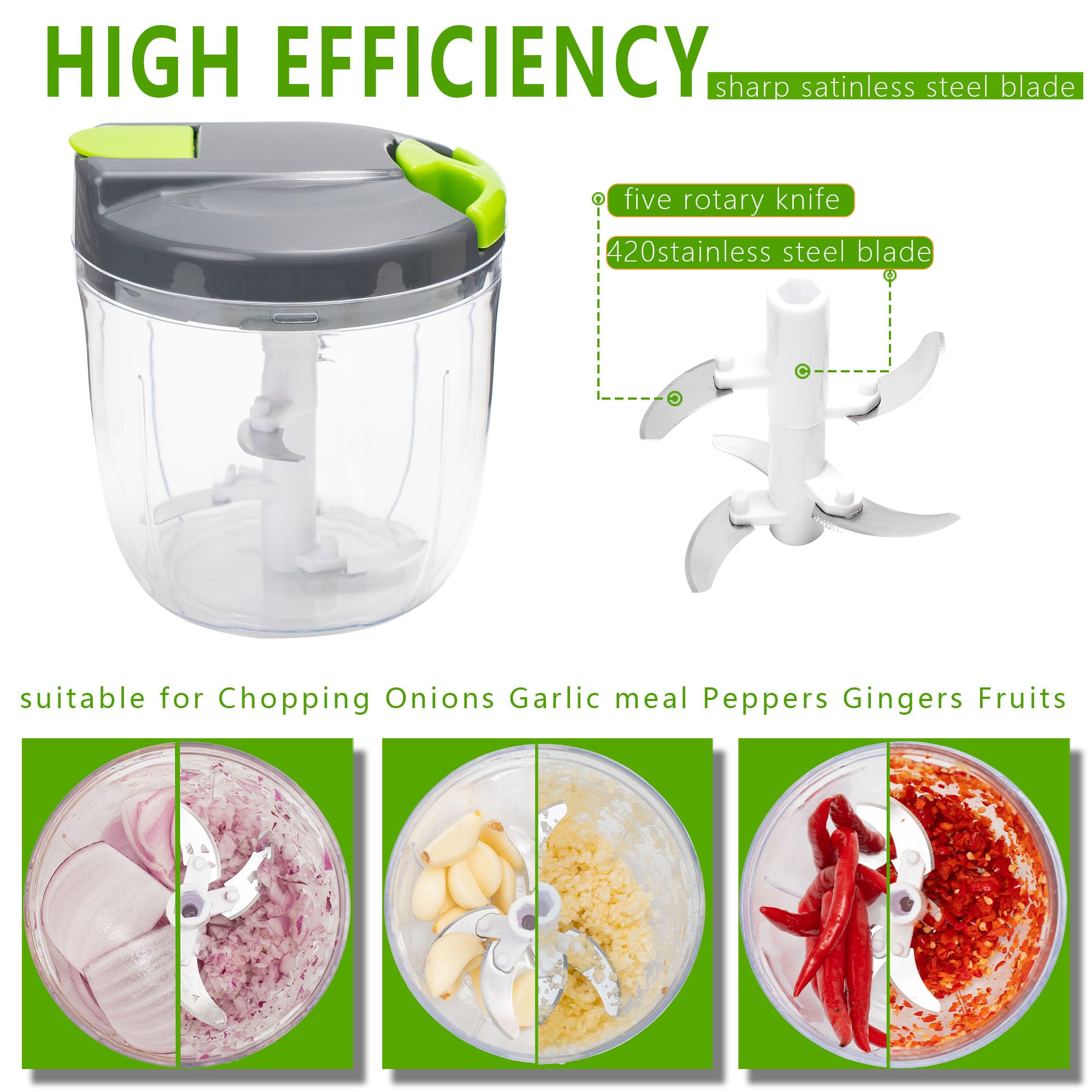 Sifenma Manual Food Processors & Chopper with Cover and Handle, Manual Onion Chopper Slicer Cutter, Vegetable Chopper, Suitable for Garlic Carrots Onions Peppers Fruits Mincing.(900ML)