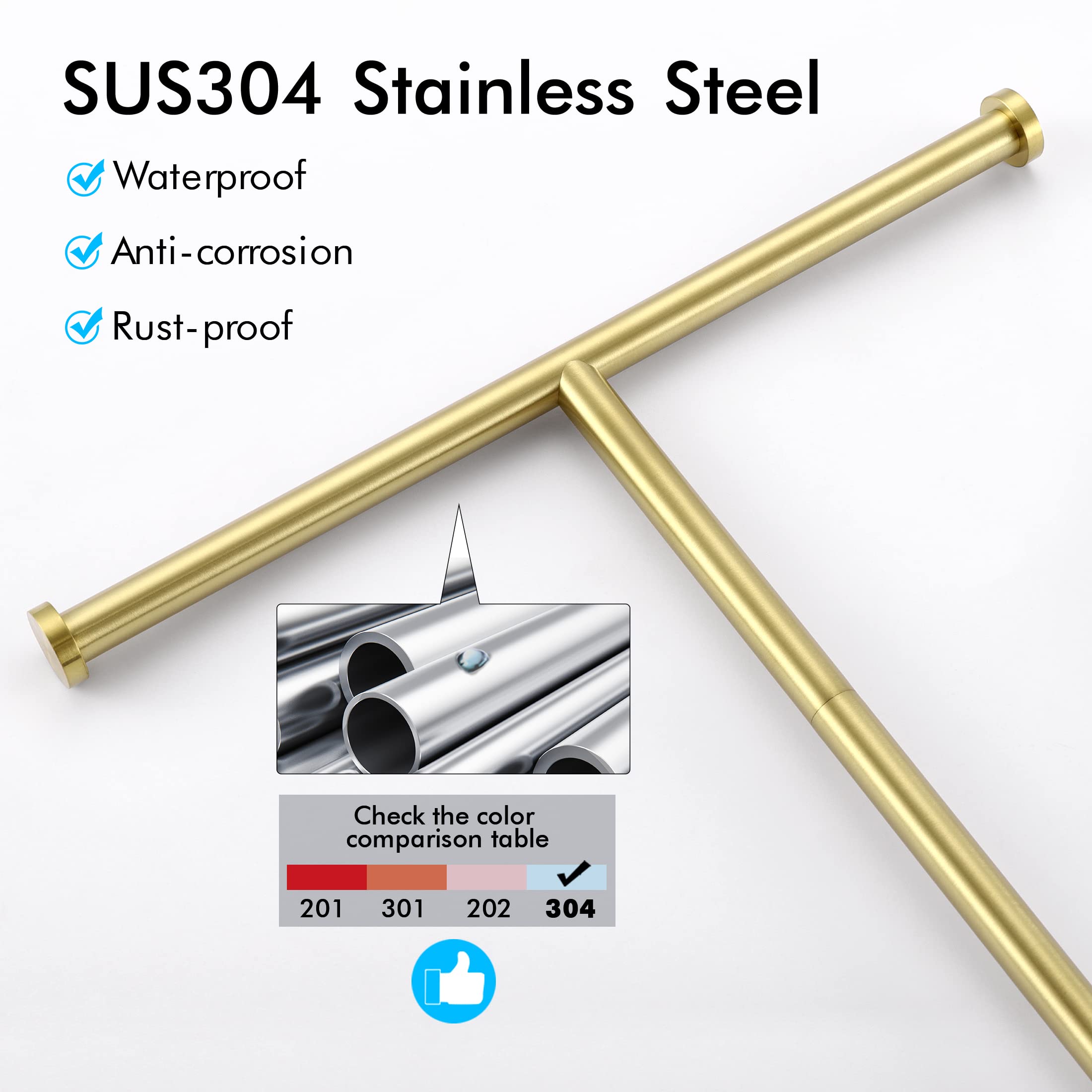 KES Gold Towel Rack Countertop, Hand Towel Stand 16.5" Height T-Shape Bath Towel Rack, Hand Towel Holder with Marble Base, Small Towel Rack Weighted Base SUS304 Stainless Steel, BTH205S14B-BZ