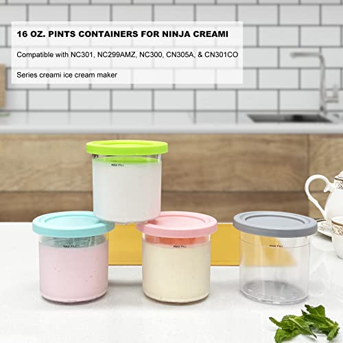 CUTIECLUB 4PCS Ice Cream Pints Containers and Lids for Ninja Creami, Ice Cream Storage Containers Compatible with NC301 NC300 NC299AMZ Series Creami Ice Cream Makers