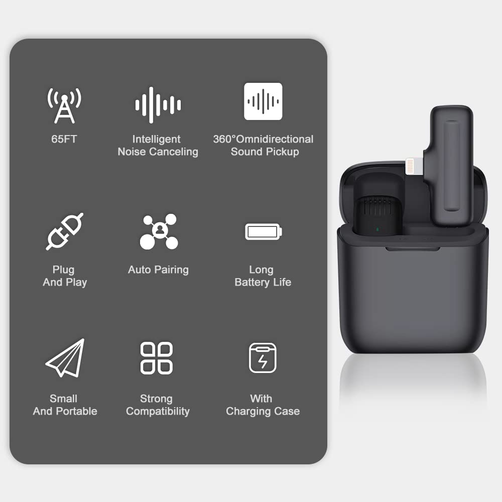 ADOSON Wireless Lavalier Microphone, 2.4GHz Plug-Play Lapel Mic with Charging Case for Recording, YouTube, TikTok, Facebook Live Stream, 3 Level Noise Reduction/Auto Sync