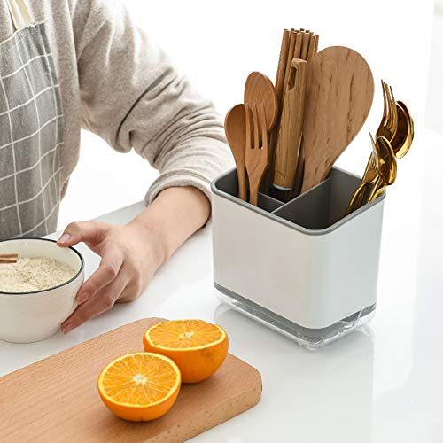 Acykroyee Utensil Holder Cutlery Drainer Sink Caddy (Gray/White)