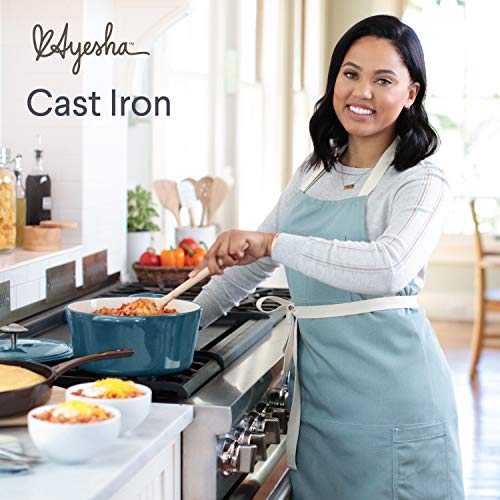 Ayesha Curry Enameled Cast Iron Skillet/Fry Pan with Pour Spouts, 10 Inch, French Vanilla