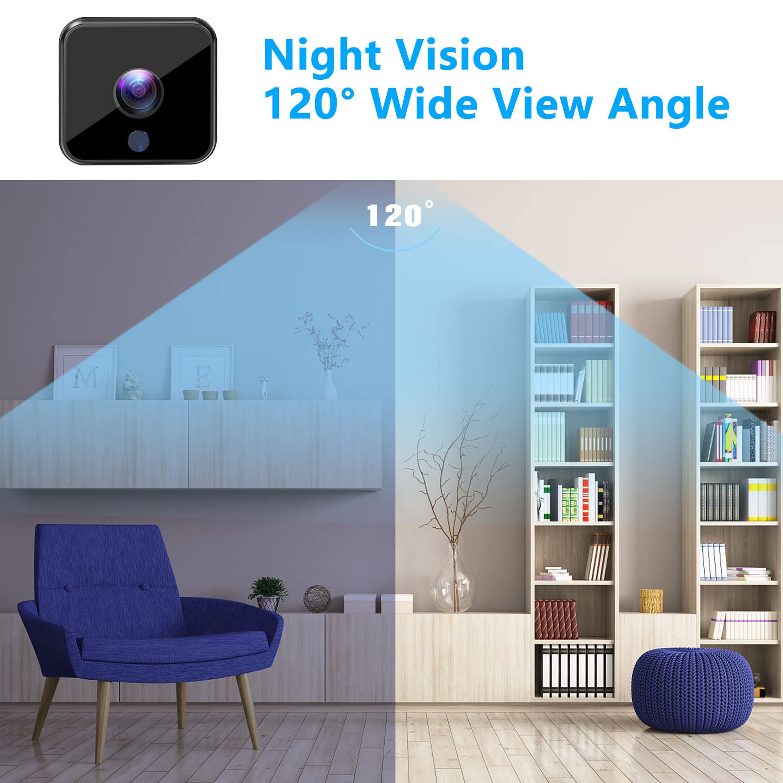 AiTechny Mini Spy Camera 1080P Hidden Camera Portable Security Camera with Phone App, Motion Detection, Night Vision for Indoor with 32GB Micro SD Card (black)