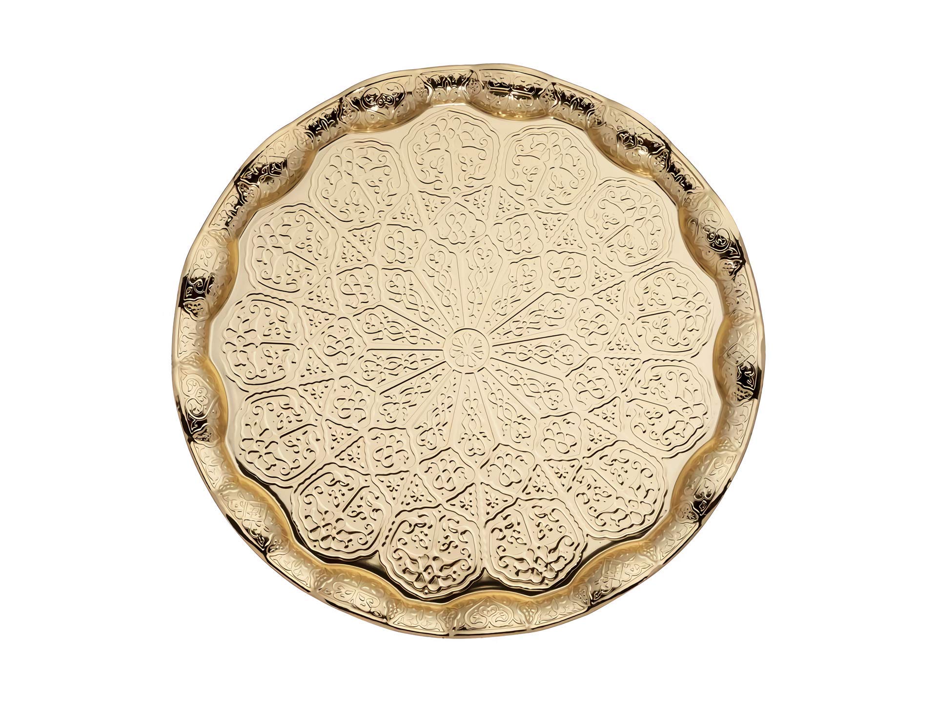 Alisveristime Turkish Ottoman Coffee Tea Serving Tray β 13.60 inches, Metal with Traditional Motifs, Available in Five Colors (Gold)