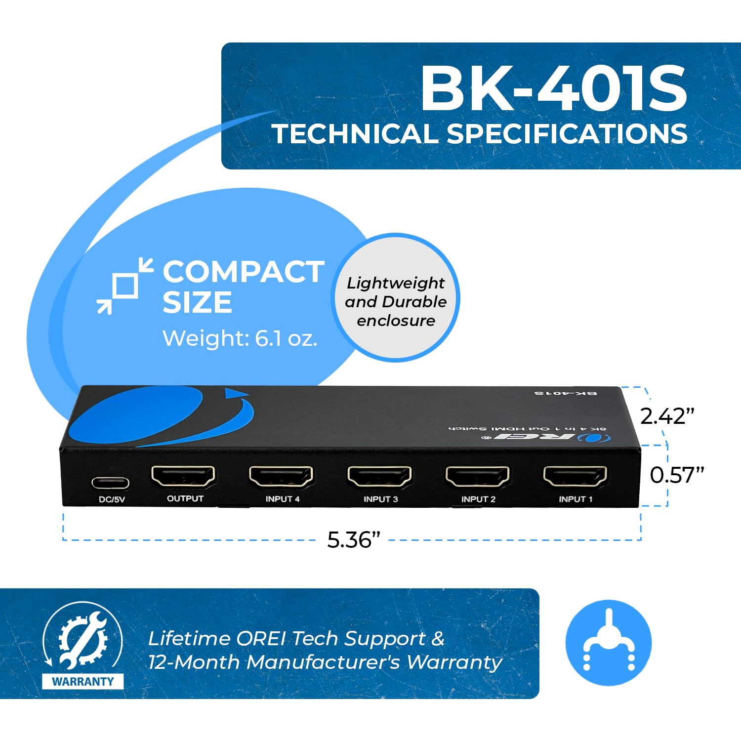 OREI 8K HDMI 2.1 Switch 4x1, Switcher UltraHD Supports Upto 4K @ 120Hz VRR, Dolby Vision, ALLM, Audio SwitchingPS5, Xbox, Gaming, Remote Contorl IR HDCP 2.3 CEC