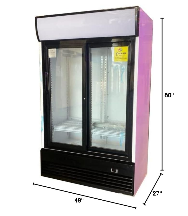 Commercial Refrigerator Glass 2-Door Sliding Door Merchandiser Display Cooler Beverage Fridge Drink cooler NSF Certified, 48 inches width, capacity 40 cuft 110V, Restaurant Kitchen Cafe LCG-1000BFS