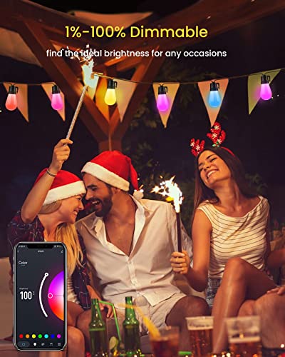 ASAHOM Smart Outdoor String Lights, 45FT Waterproof Dimmable RGB Patio Lights, 15 Shatterproof Multi-Color LED Bulbs, Voice & WiFi APP Control Lights, 30 Scene Modes, Connectable for Party Backyard