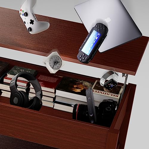 VEELOK Lift Top Coffee Table for Living Room with Hidden Storage Compartment 2 Drawers and Shelf Large Convertible Coffee Table, 43.3" Modern Wood Coffee Table, 445LBS Max Weight, Espresso