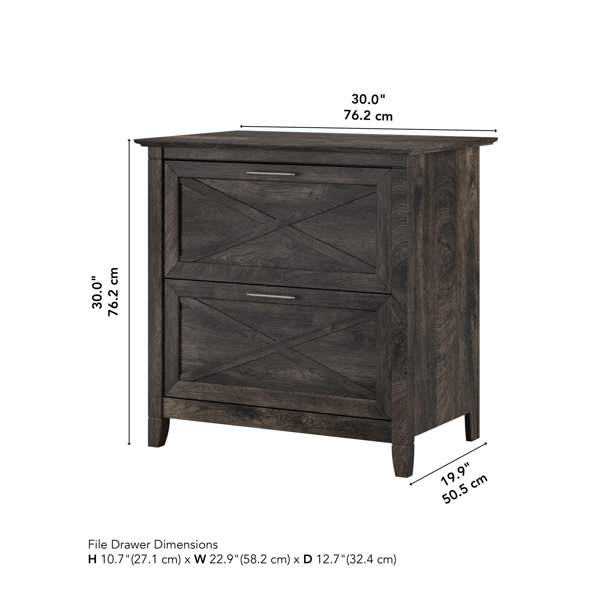 Bush Furniture Key West 2 Drawer Lateral File Cabinet in Dark Gray Hickory | Document Storage for Home Office | Accent Chest with Drawers