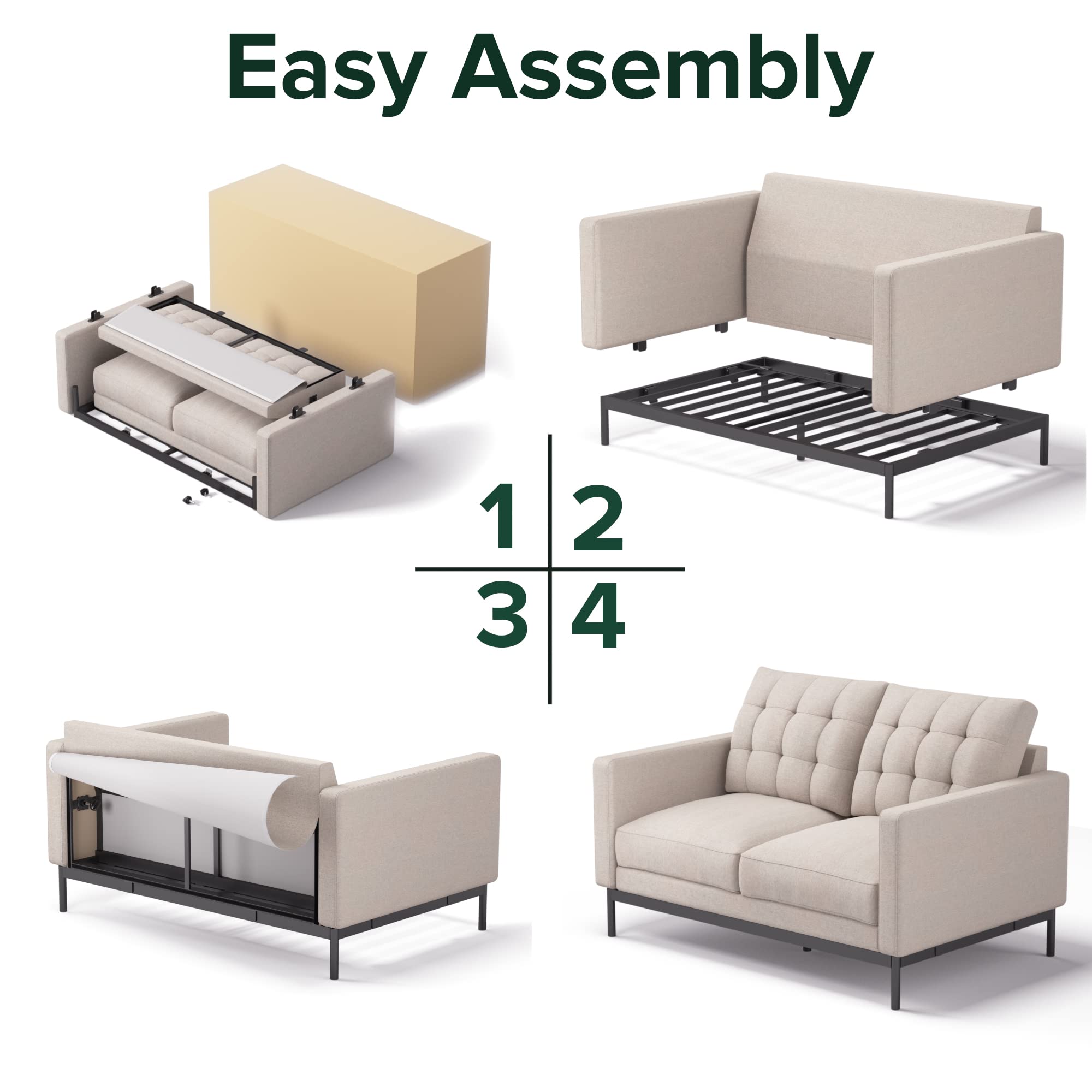 ZINUS Thompson Reversible Sectional Chaise, L-Shaped Sofa, Tufted Cushions, Green Tea Infused Foam Cushions, Easy Assembly, Light Grey