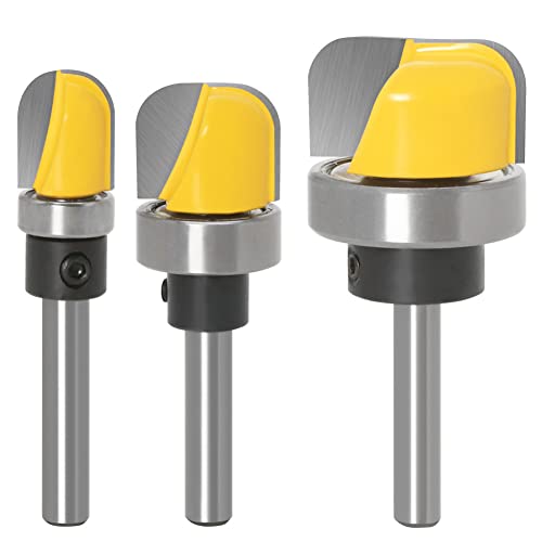 ASNOMY 3Pcs 1/4 Inch Shank Bowl and Tray Router Bit, Bowl & Tray Template Router Bit Set with Ball Bearing Dish Carving Router Bits Wood Cutter Bowl Pattern Router bit