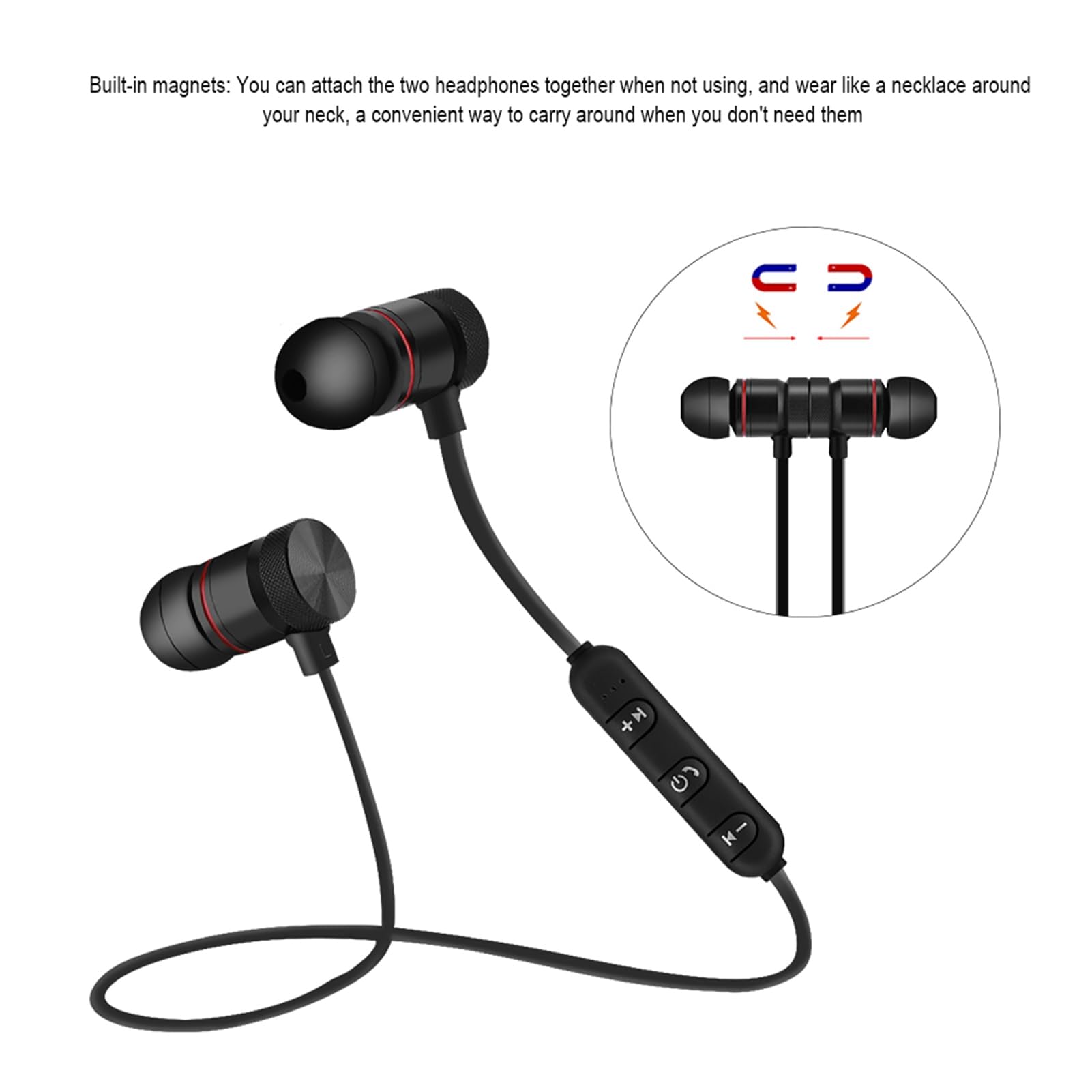 Agatige Bluetooth Headphones Neckband, Stereo Magnet Wireless Bluetooth Sports Earphone Headset Headphone for iPhone Android Sports Gaming and Music Handsfree(黑色)