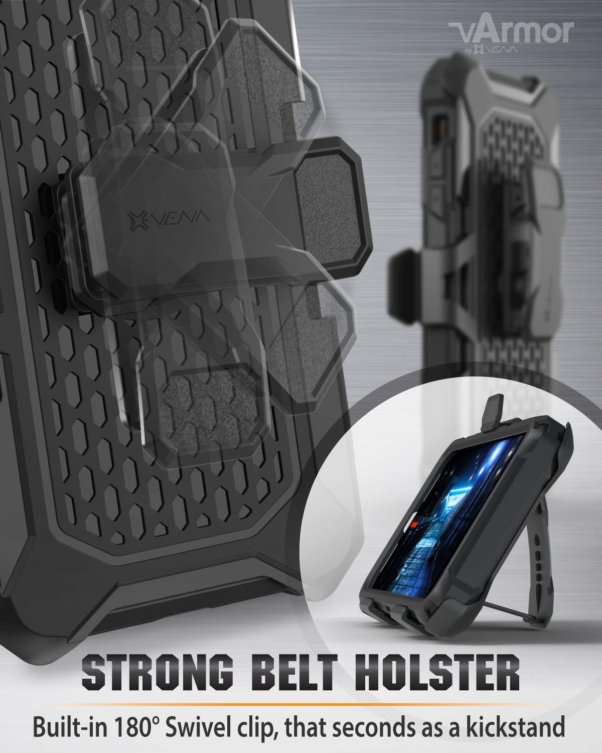 Vena vArmor Rugged Case Compatible with Apple iPhone XR (6.1"-inch), (Military Grade Drop Protection) Heavy Duty Holster Belt Clip Cover with Kickstand - Space Gray