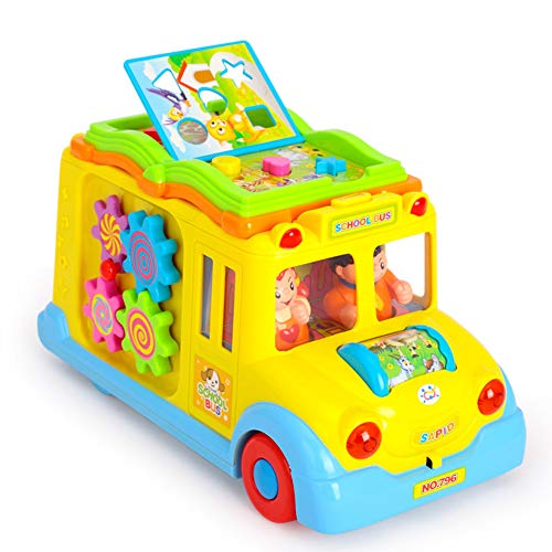 Luwsldirr Kids Cartoon Sound Light School Bus Kids Preschool Interactive Educational School Bus#