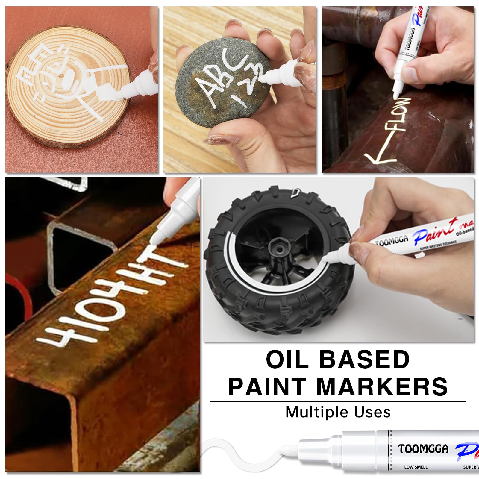 White Paint Pens Permanent Paint Markers - 2 Pack Oil Based Marking Pens, Medium Point, Quick Drying and Waterproof Paint Pens for Rock Painting Car Tyre Metal, Plastic, Canvas, Wood, Glass