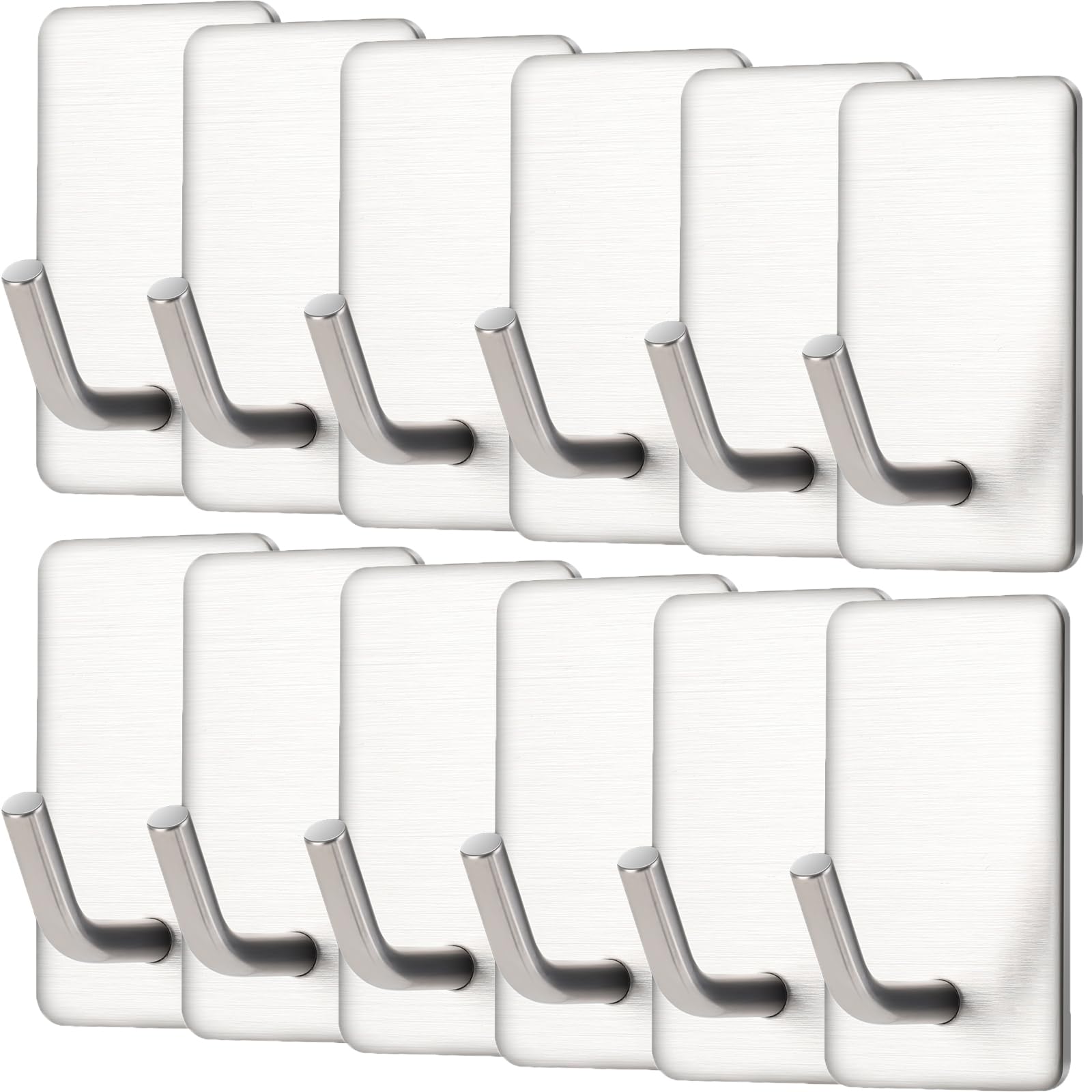 Happyiren 12 Pack Strip Hooks, Wall Utility Hanger, Adhesive Stainless Steel Coat Holder Support Hack, Hanging Heavy Duty Robe Towel Cloth Hat Scarve Bag Accessories Wreath, No-Drilling