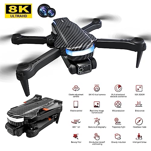 Carbon Fiber Drone with Dual Camera 360 ° Obstacle Avoidance Drone HD Aerial Photography Folding Flying Machine 4-axis Positioning Remote Control Aircraft with Headless Mode,Trajectory Flight