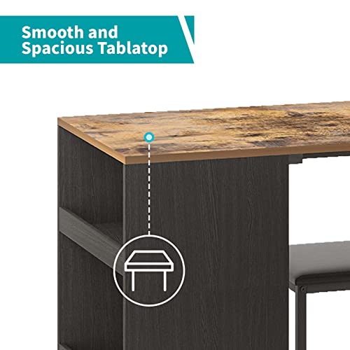 BALUS 3-Piece Dining Table Set for 2 with 3 Storage Shelves, Counter Height Dining Table Set with 2 Barstools for Kitchen, 35.4 Inch Bar Table and Chairs Set, Sturdy Metal Frame, Thicken Wood Top