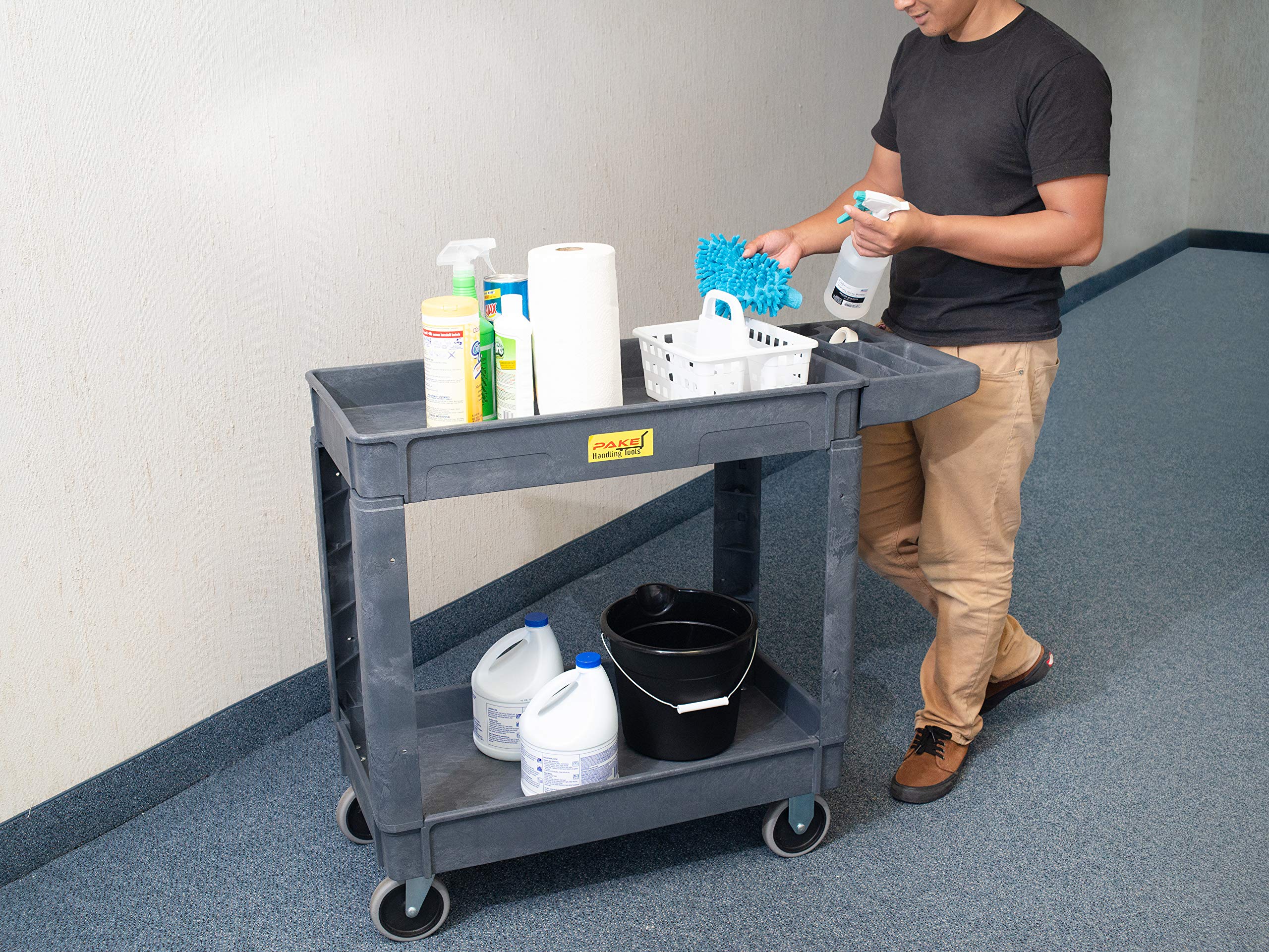 550lb Capacity Heavy Duty Plastic Utility Cart 40" L x 17-1/4" W with Handle 2 Shelves Pake Handling Tools